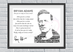 Bryan Adams - Typography Portrait in songs / Lyrics Memorabilia/collec ...