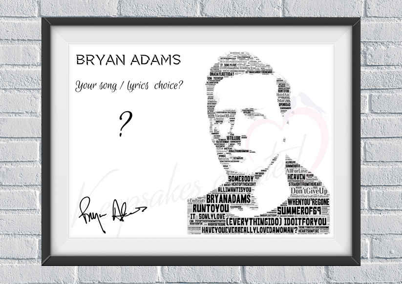Bryan Adams - Typography Portrait in songs / Lyrics Memorabilia/collec ...