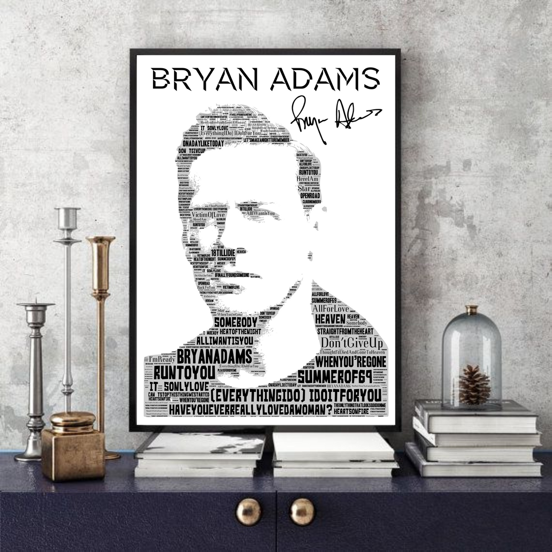 Bryan Adams - Typography Portrait in songs / Lyrics Memorabilia/collec ...