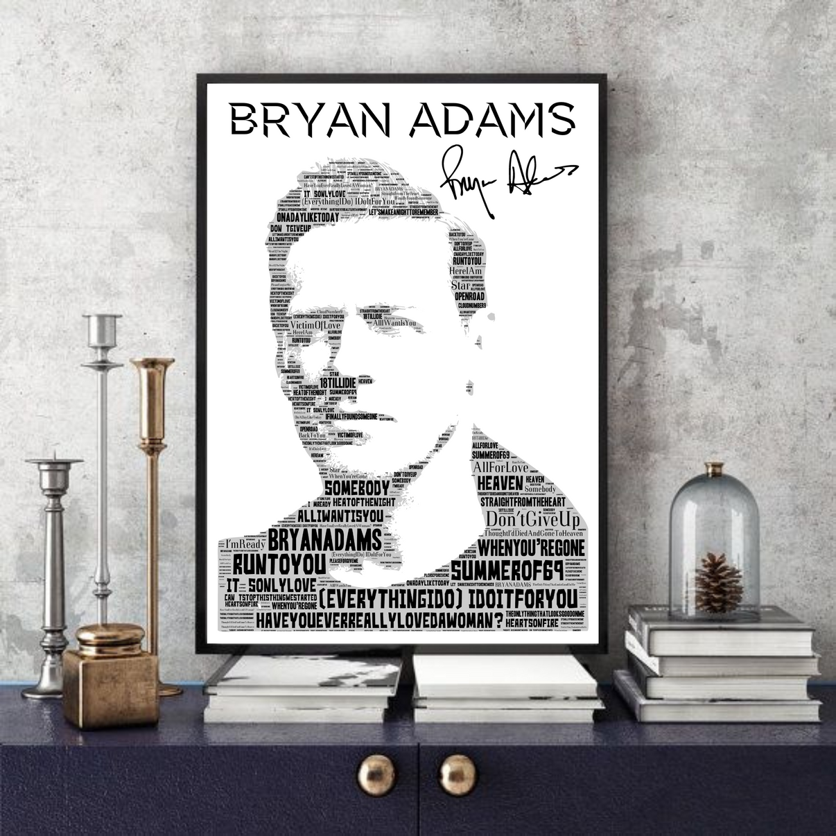 Bryan Adams - Typography Portrait in songs / Lyrics Memorabilia/collec ...