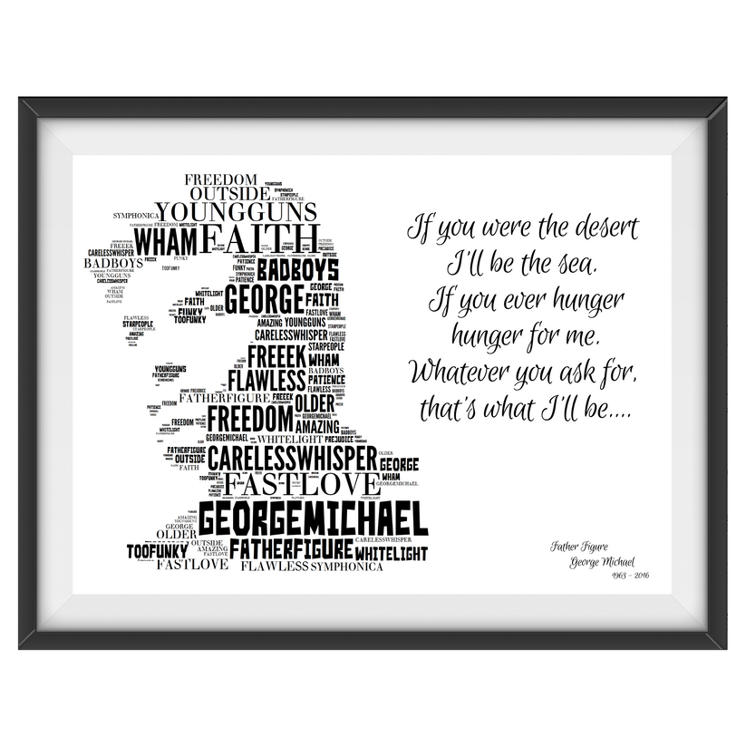 George Michael v1 Typography Portrait in songs & lyrics print – The ...