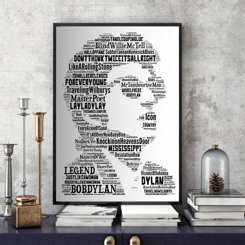 Bob Dylan v1 - Typography Portrait in songs print – The Icons Collection